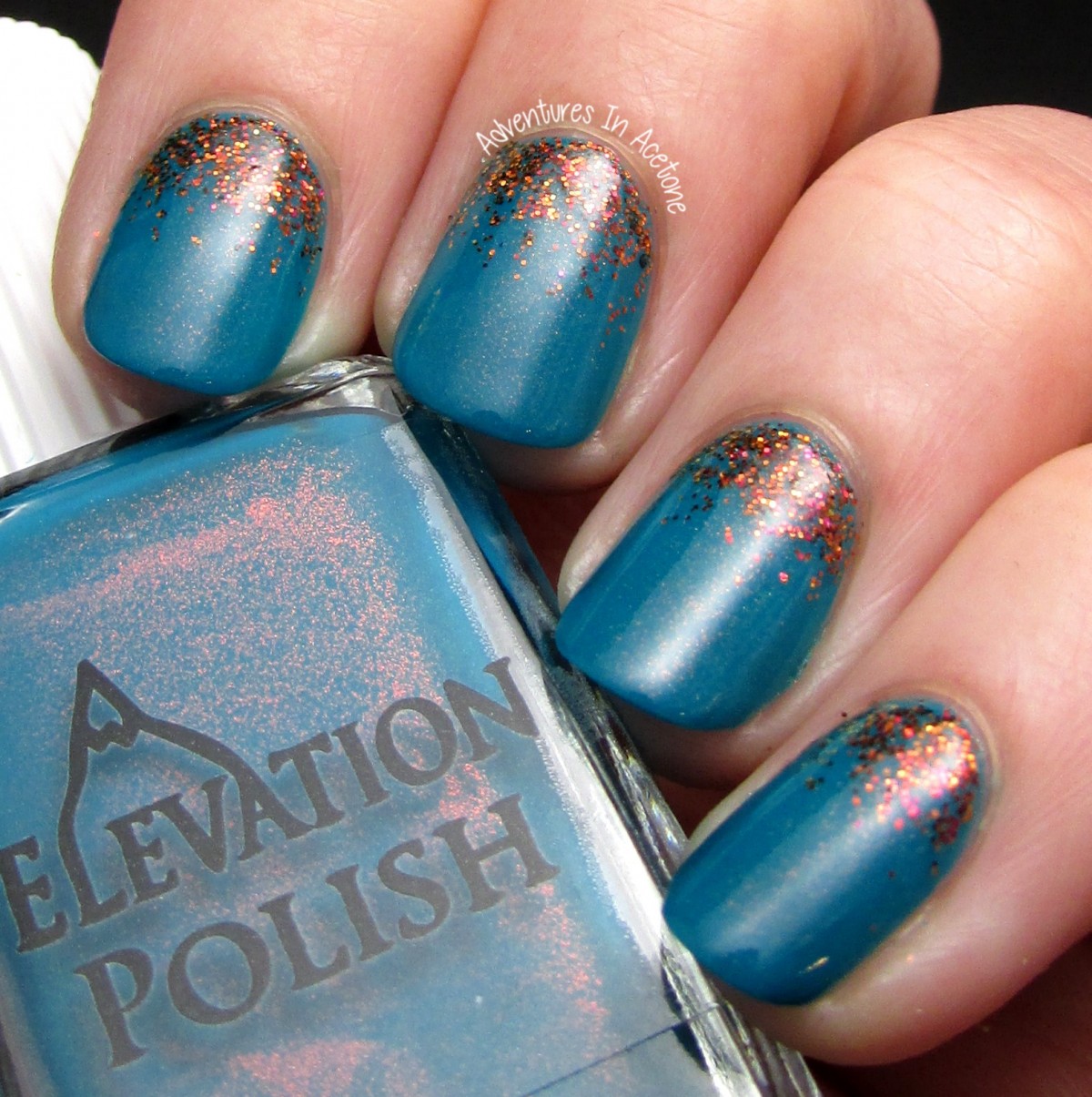 Teal and Copper Reverse Glitter Gradient Nail Art - Adventures In Acetone